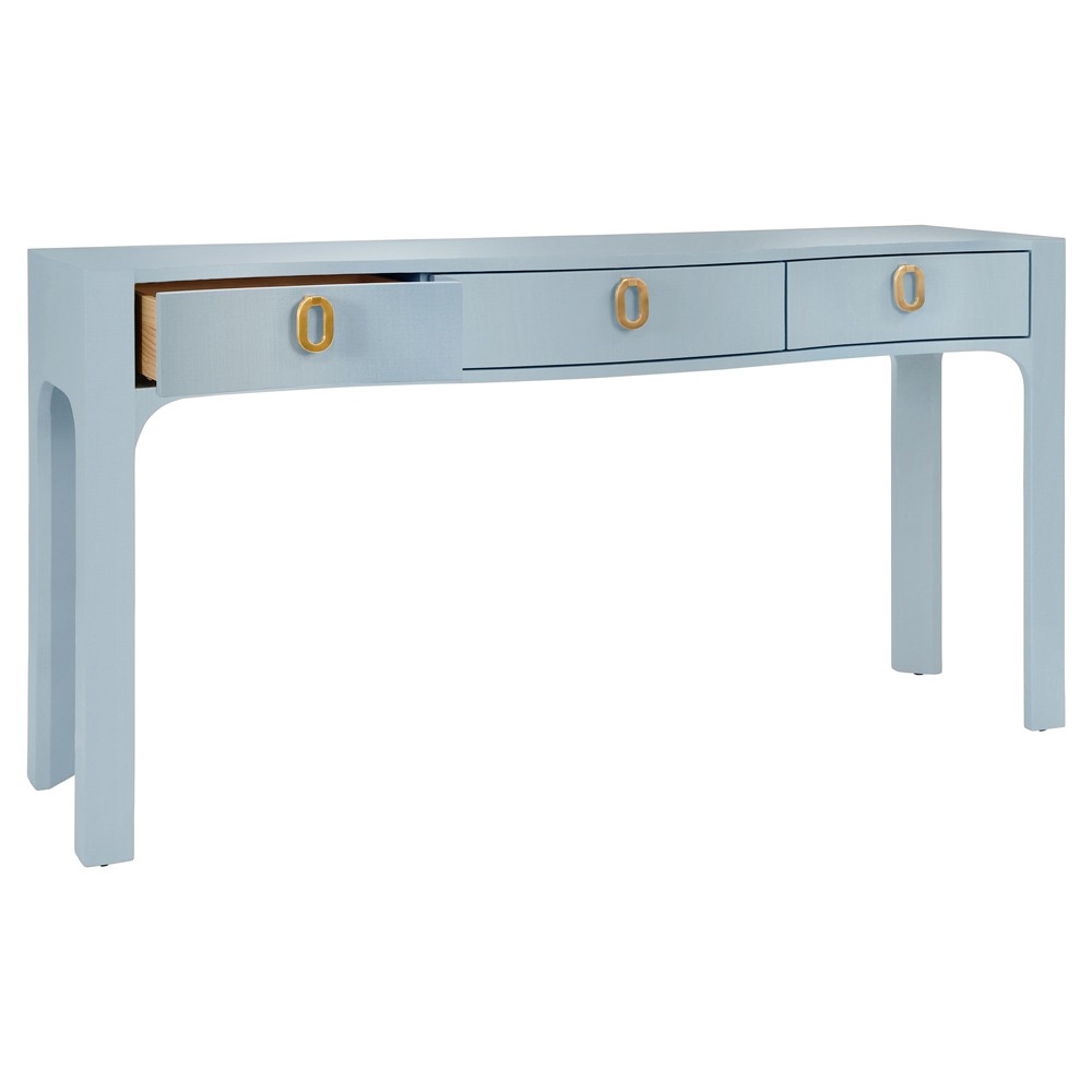 Worlds Away Sabrina Modern Classic Light Blue Textured Linen Console ...