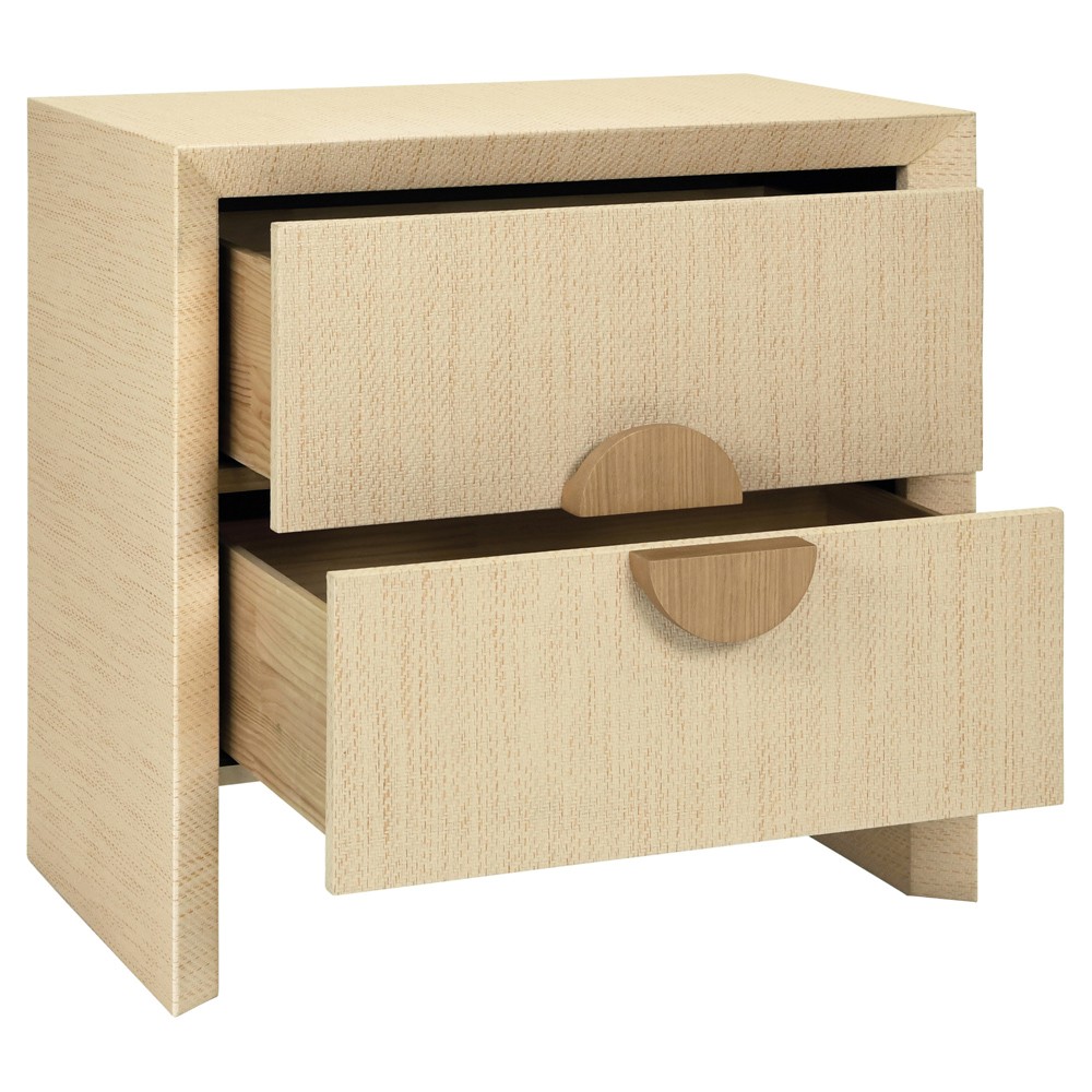 Worlds Away Ezra Modern Classic Natural Grasscloth Side Table Wide ...