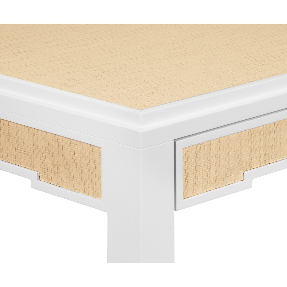 Worlds Away Robin Coastal Beach White Lacquer Wood Natural Grasscloth ...