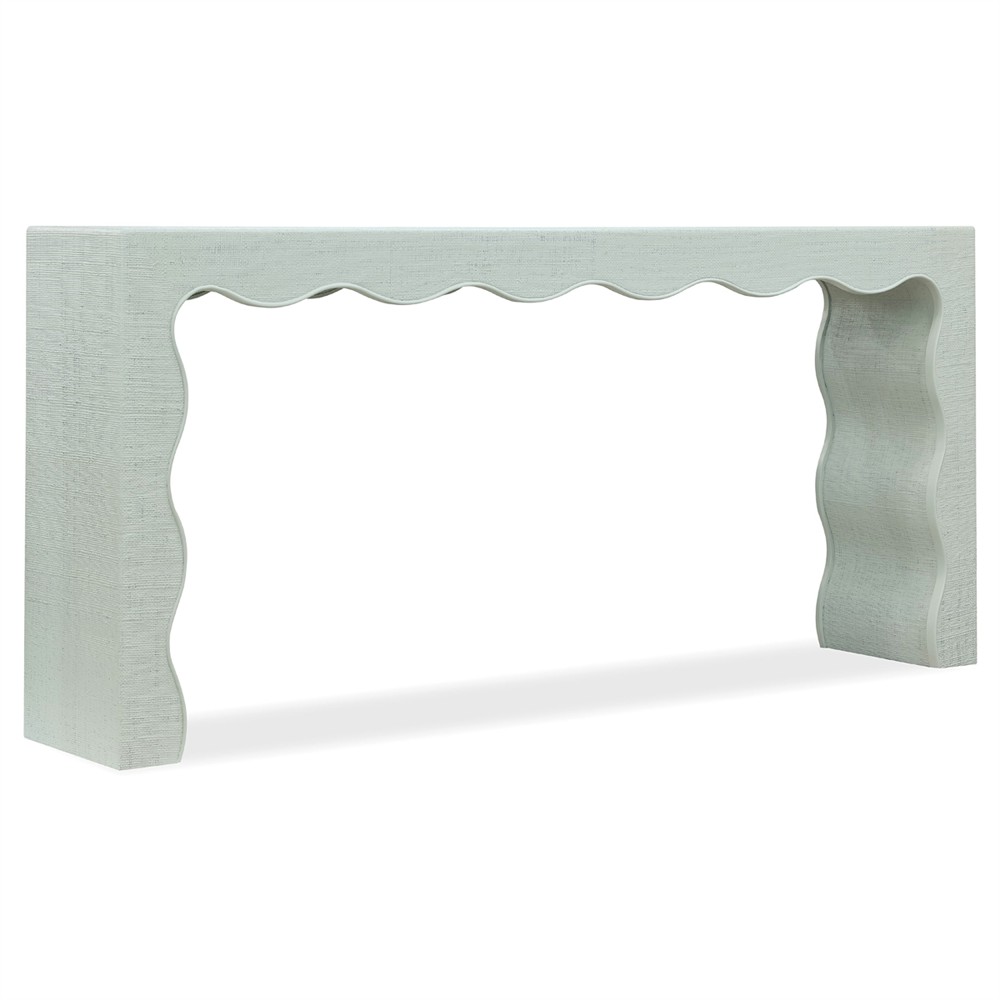 Valleron Coastal Beach Blue Green Wood Raffia Wavy Console Table Long ...