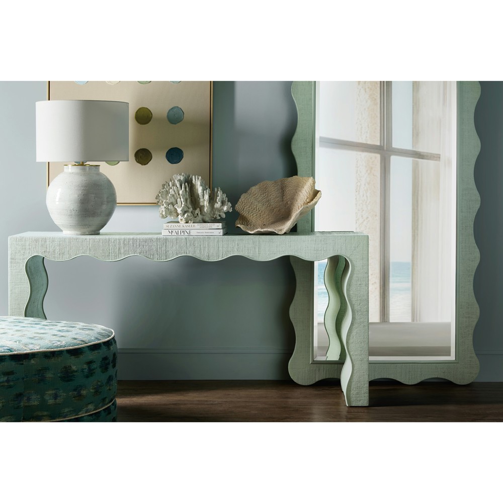 Valleron Coastal Beach Blue Green Wood Raffia Wavy Console Table Long ...