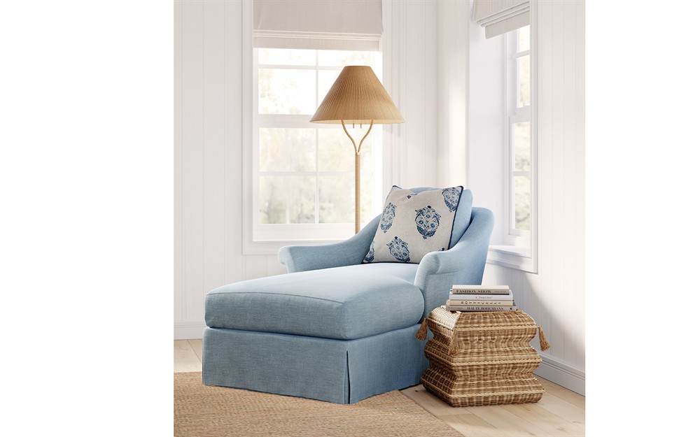Amelie Seashell Cotton Stripe Skirted Chaise | Kathy Kuo Home