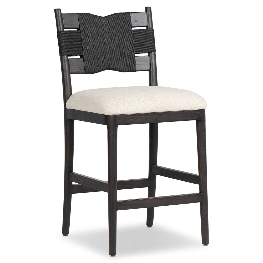 Tova Distressed Black Oak Counter Stool | Kathy Kuo Home
