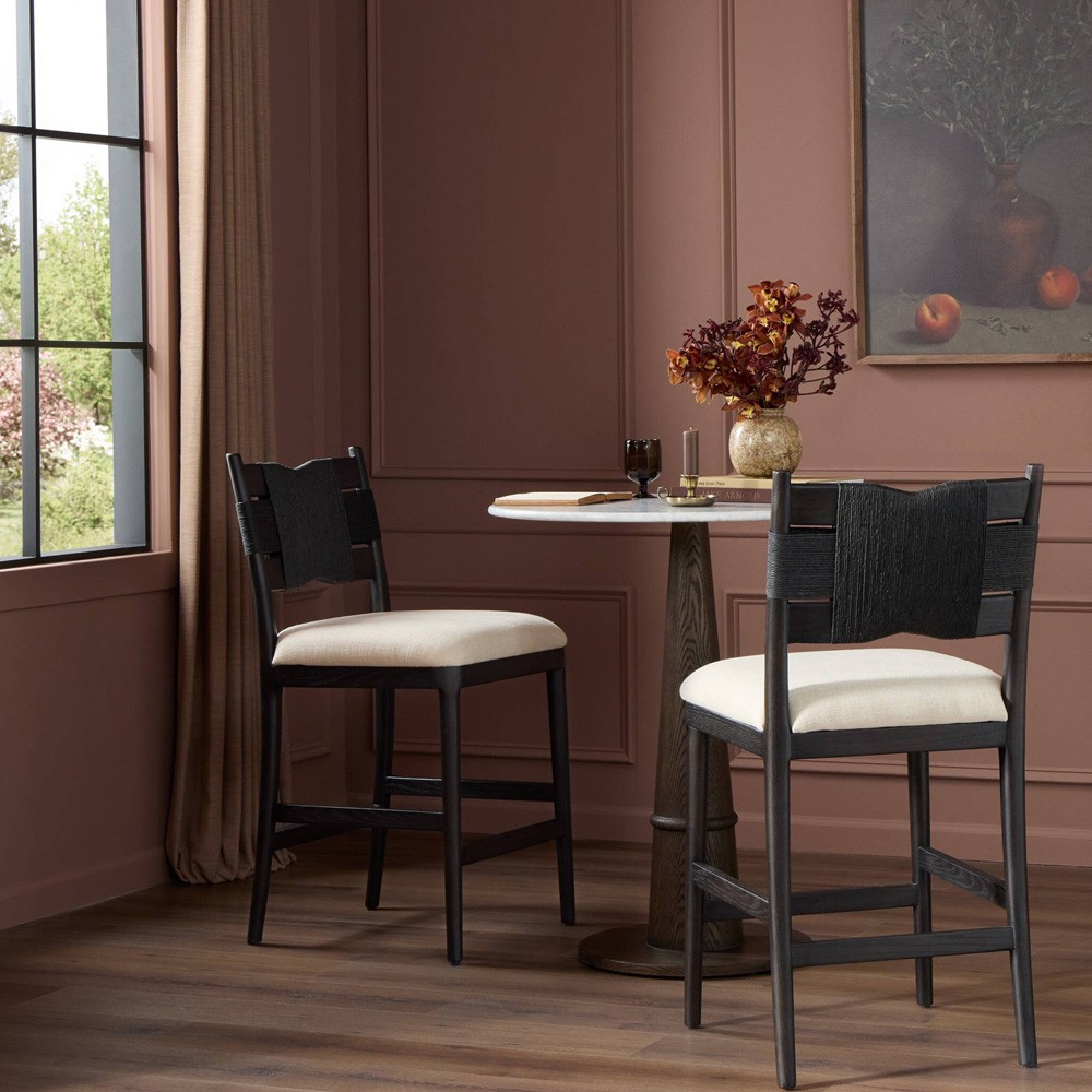 Tova Distressed Black Oak Counter Stool | Kathy Kuo Home