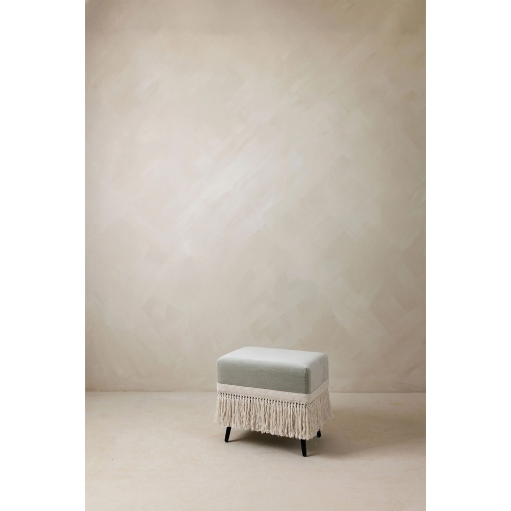 Valeria Updated Traditional Blue Green Velvet Fringe Rectangular Stool ...
