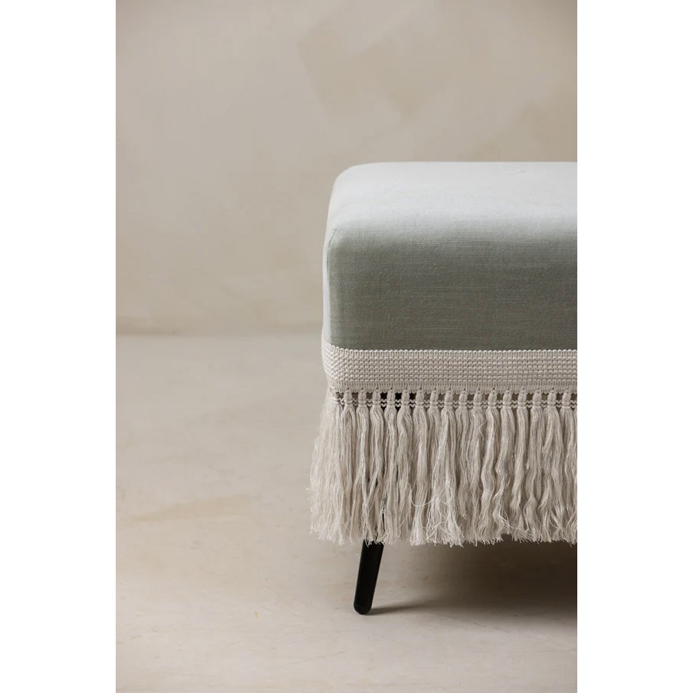 Valeria Updated Traditional Blue Green Velvet Fringe Rectangular Stool ...