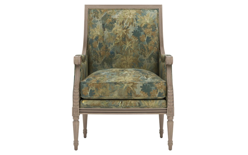 Juliette Verdant Tapestry Velvet Driftwood Bergere Chair | Kathy Kuo Home