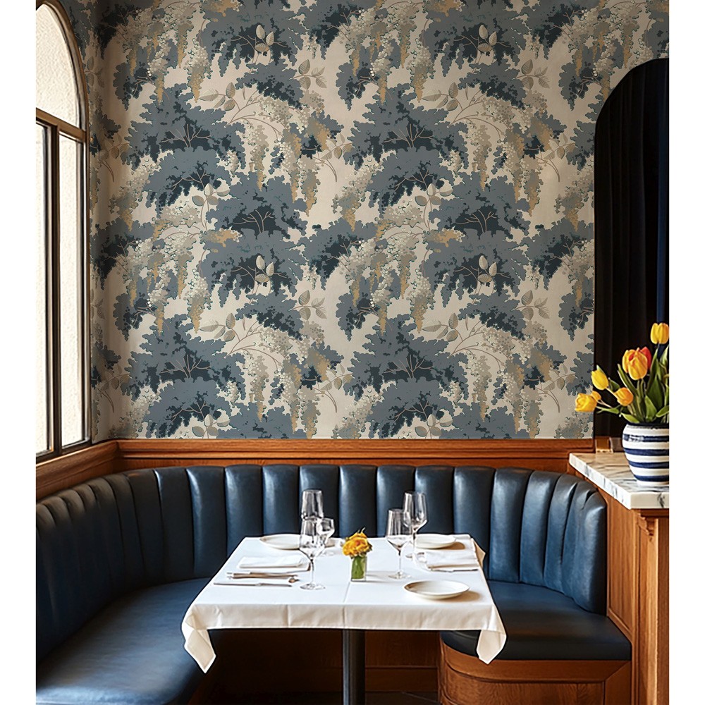 Isidore Leroy Frondaisons Blue Floral Non Woven Wallpaper - Sample ...