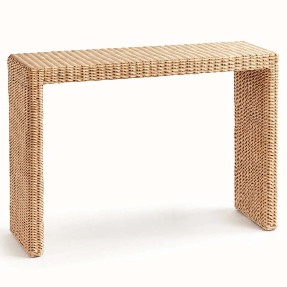 Nerina Coastal Beach Natural Woven Rattan Rectangular Console Table ...