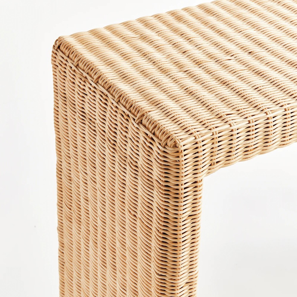 Nerina Coastal Beach Natural Woven Rattan Rectangular Console Table ...