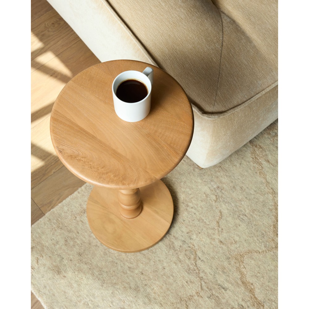 Aziel Updated Traditional Beige Mango Wood Spindle Round Drink Table ...