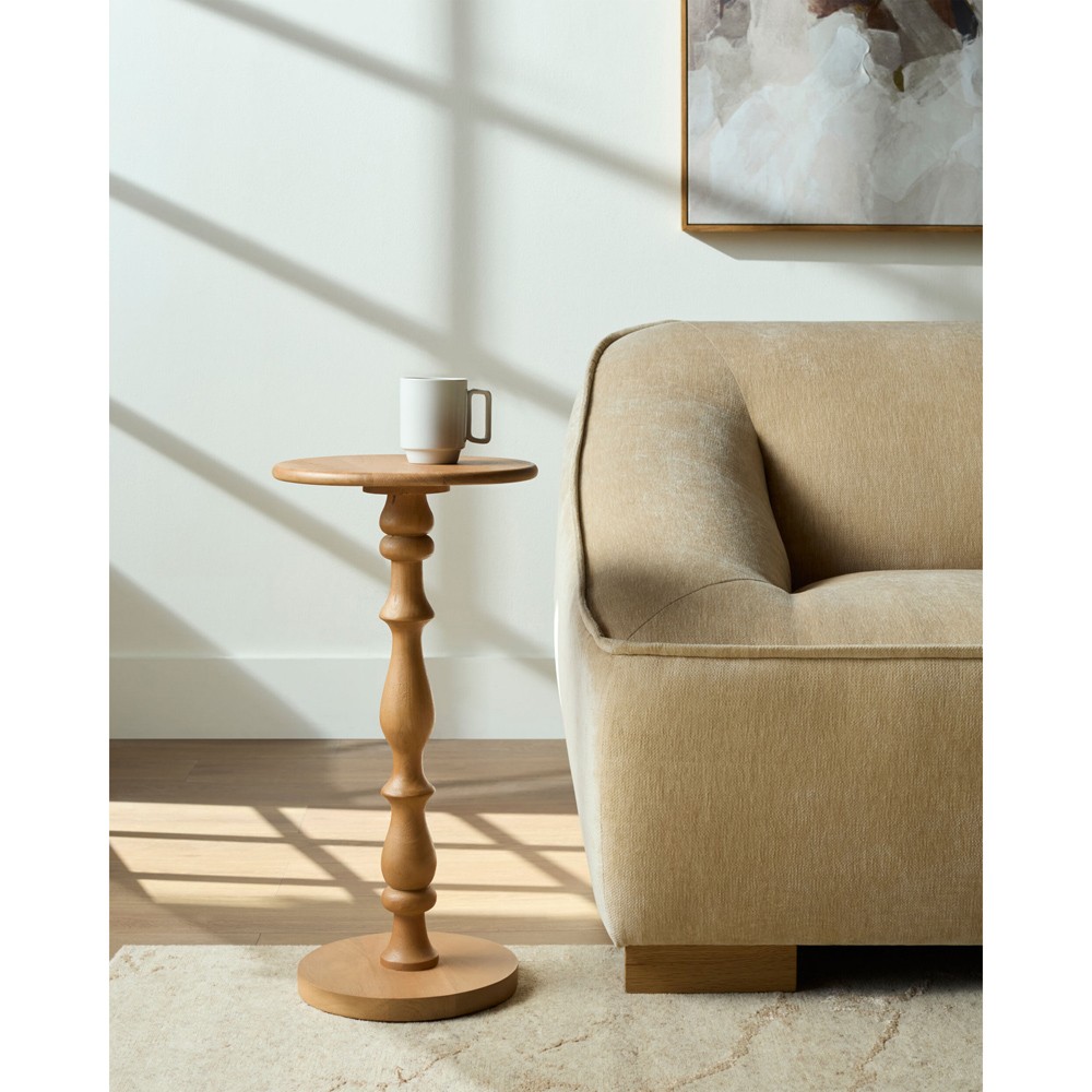 Aziel Updated Traditional Beige Mango Wood Spindle Round Drink Table ...