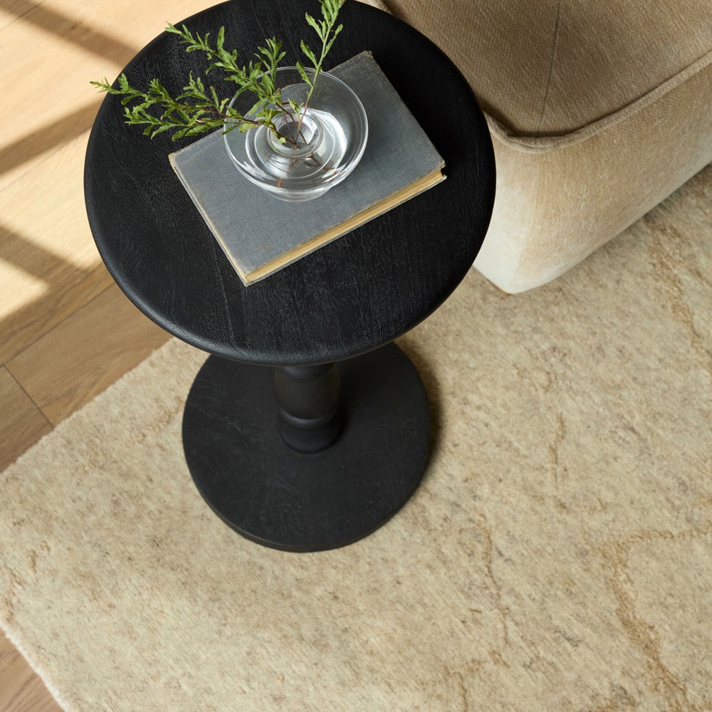 Aziel Updated Traditional Black Mango Wood Spindle Round Drink Table ...