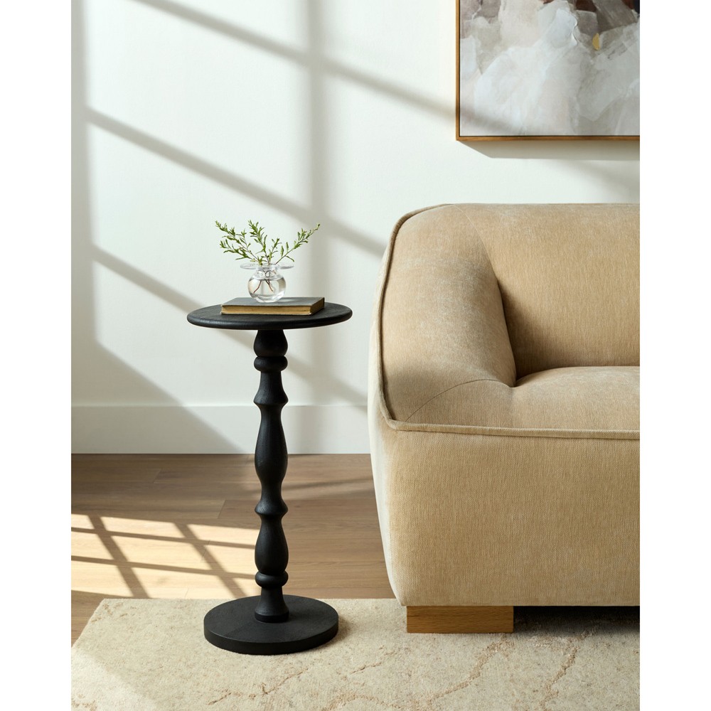 Aziel Updated Traditional Black Mango Wood Spindle Round Drink Table ...