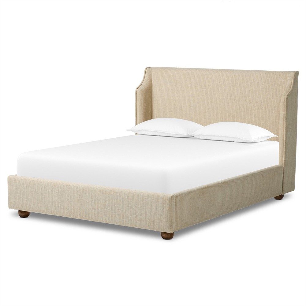 Noelia Laine Natural Linen Wingback Bed - Queen Queen | Kathy Kuo Home