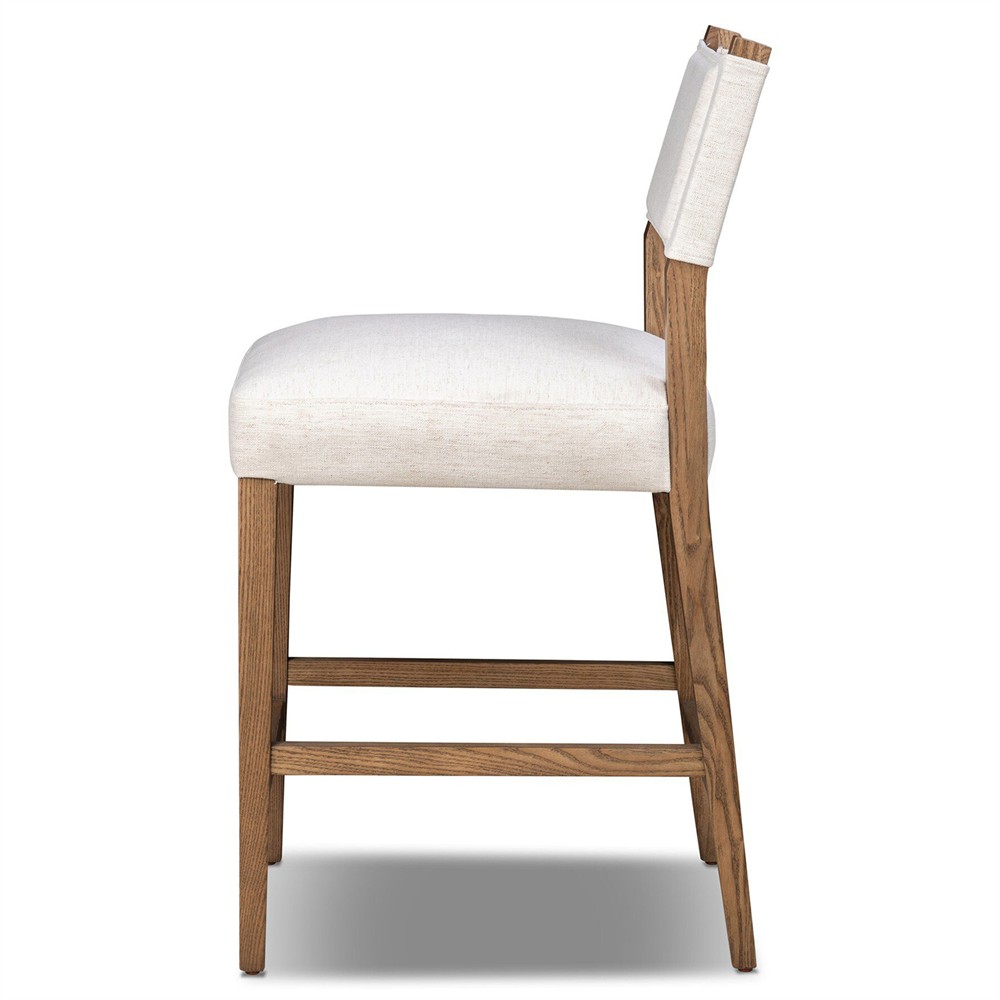 Ely Rustic Lodge Cream Crypton Brown Wood Counter Stool | Kathy Kuo Home