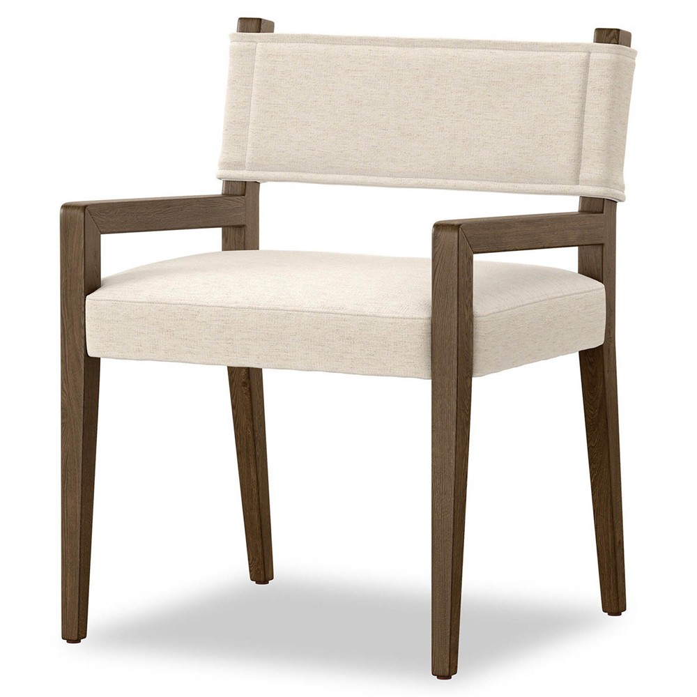 Ely Rustic Lodge Cream Crypton Brown Wood Dining Arm Chair | Kathy Kuo Home