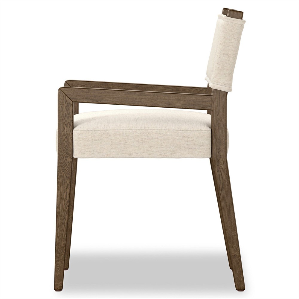 Ely Rustic Lodge Cream Crypton Brown Wood Dining Arm Chair | Kathy Kuo Home