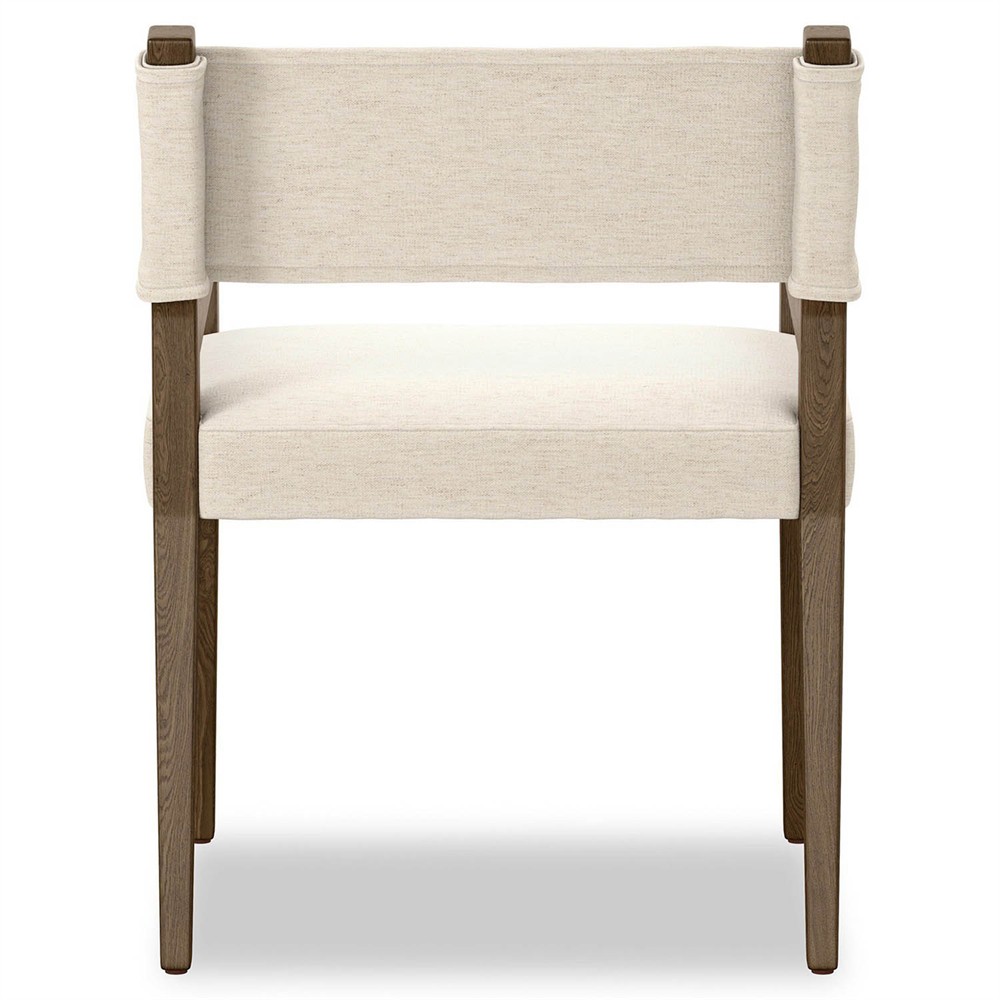 Ely Rustic Lodge Cream Crypton Brown Wood Dining Arm Chair | Kathy Kuo Home