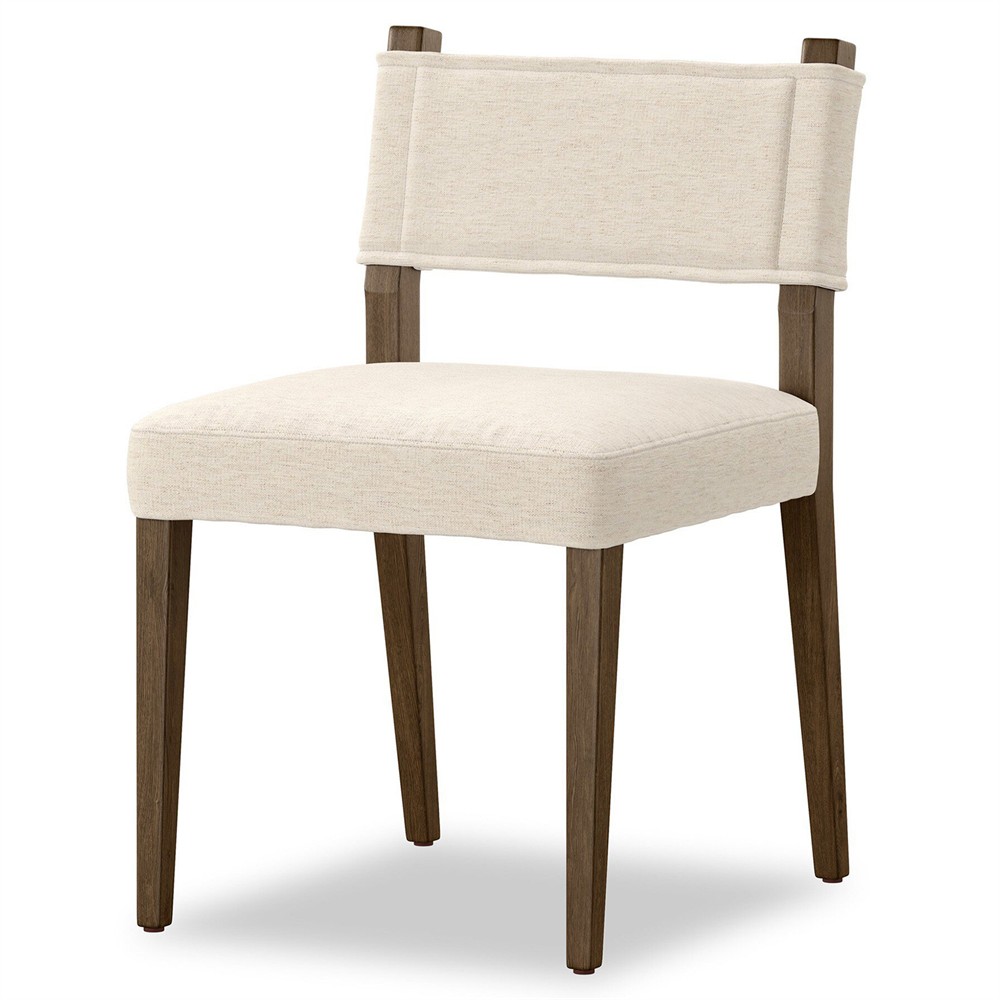 Ely Rustic Lodge Cream Crypton Brown Wood Dining Chair | Kathy Kuo Home