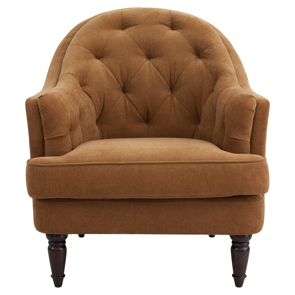 Andora Updated Traditional Brown Velvet Performance Brown Wood Tufted ...