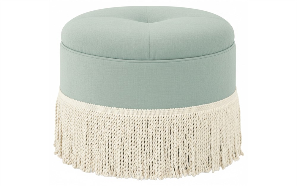 Anslie Sea Mist Velvet Ottoman | Kathy Kuo Home