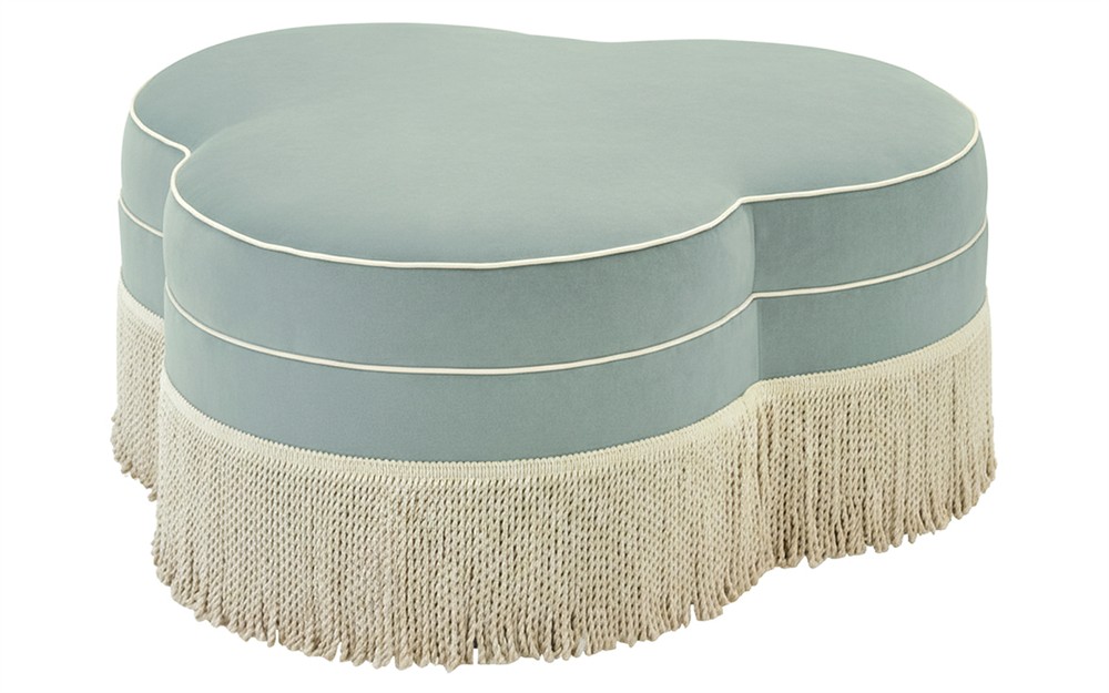 Carlyn Sea Mist Velvet Ottoman | Kathy Kuo Home