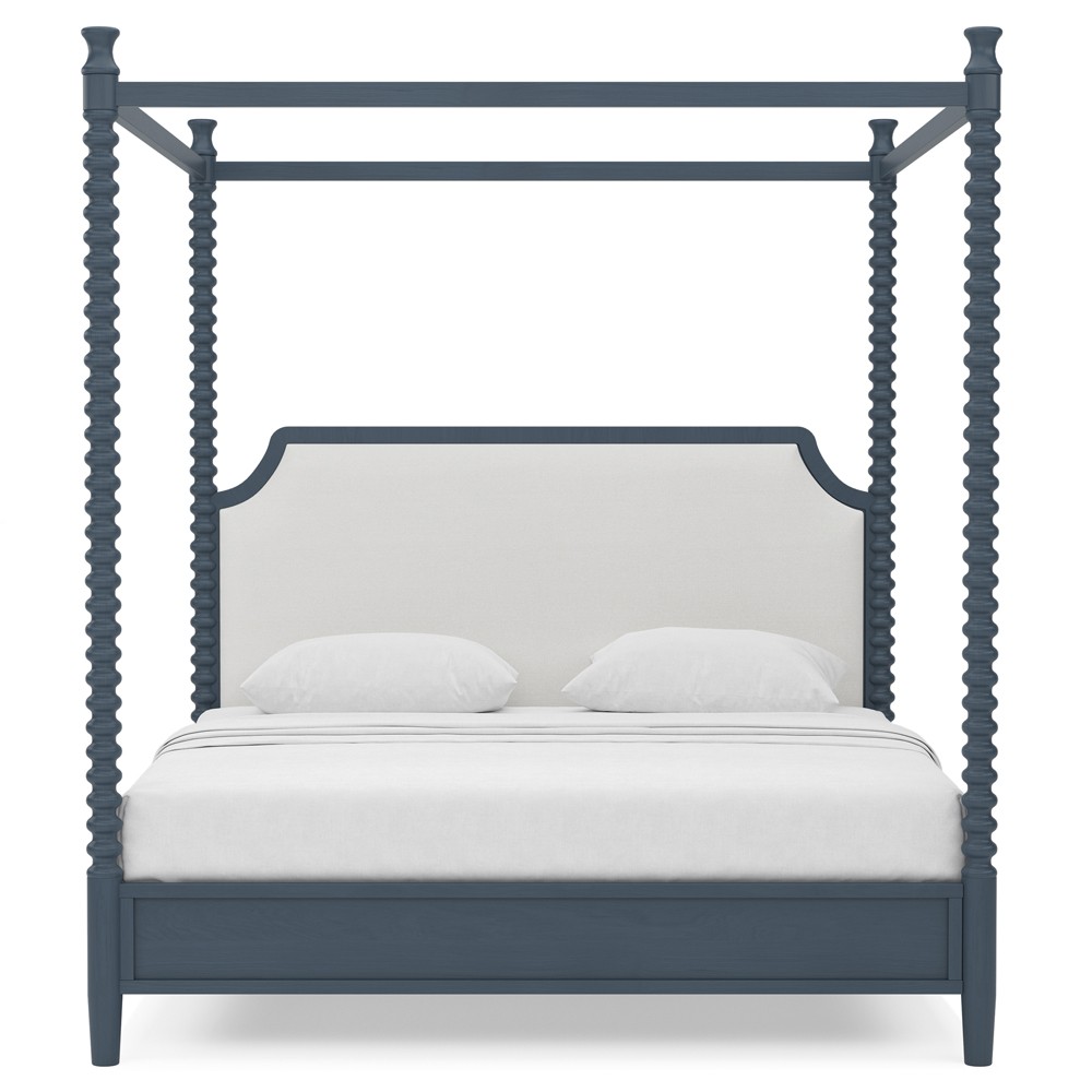 Theodora French Country White Performance Blue Wood Canopy Spindle Bed ...