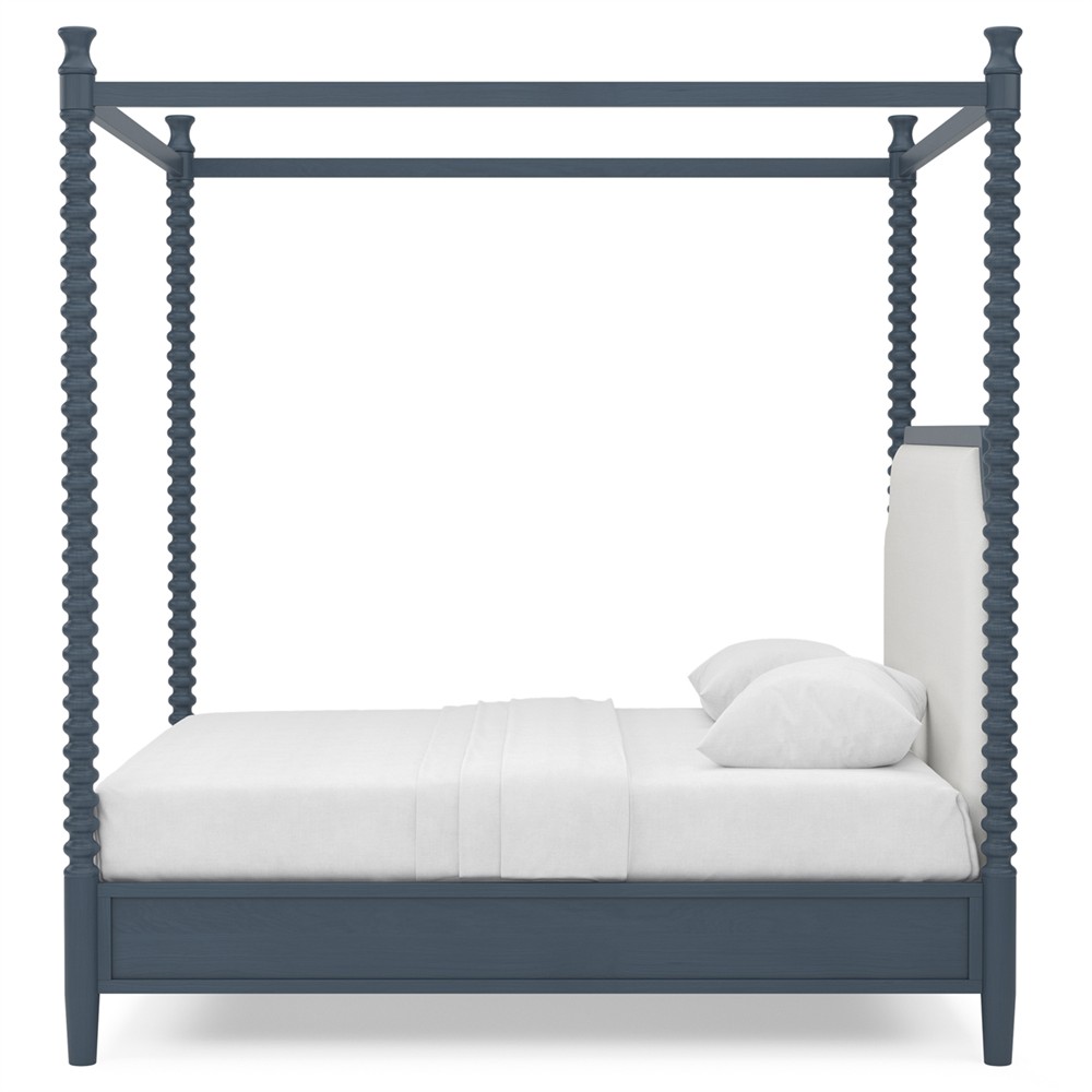 Theodora French Country White Performance Blue Wood Canopy Spindle Bed ...