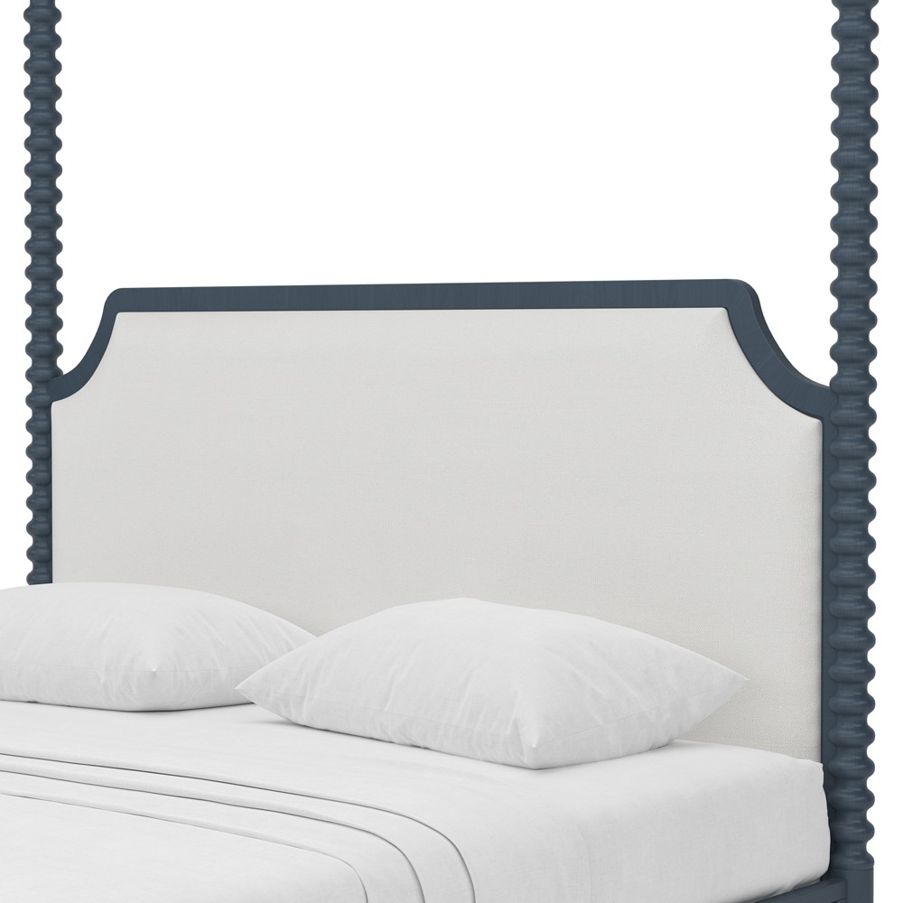 Theodora French Country White Performance Blue Wood Canopy Spindle Bed ...