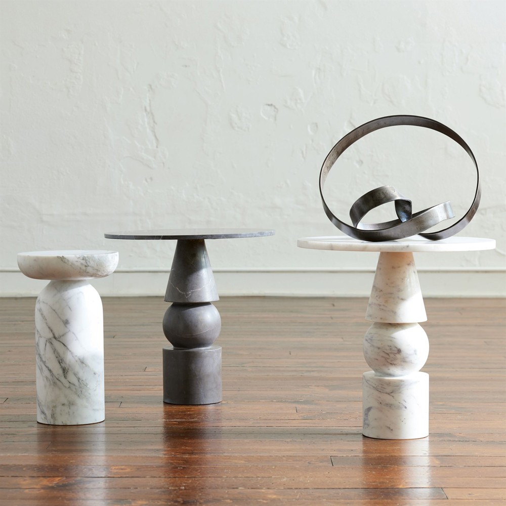 Rockwell Modern Classic Black Graffito Marble Round Pedestal Side Table ...