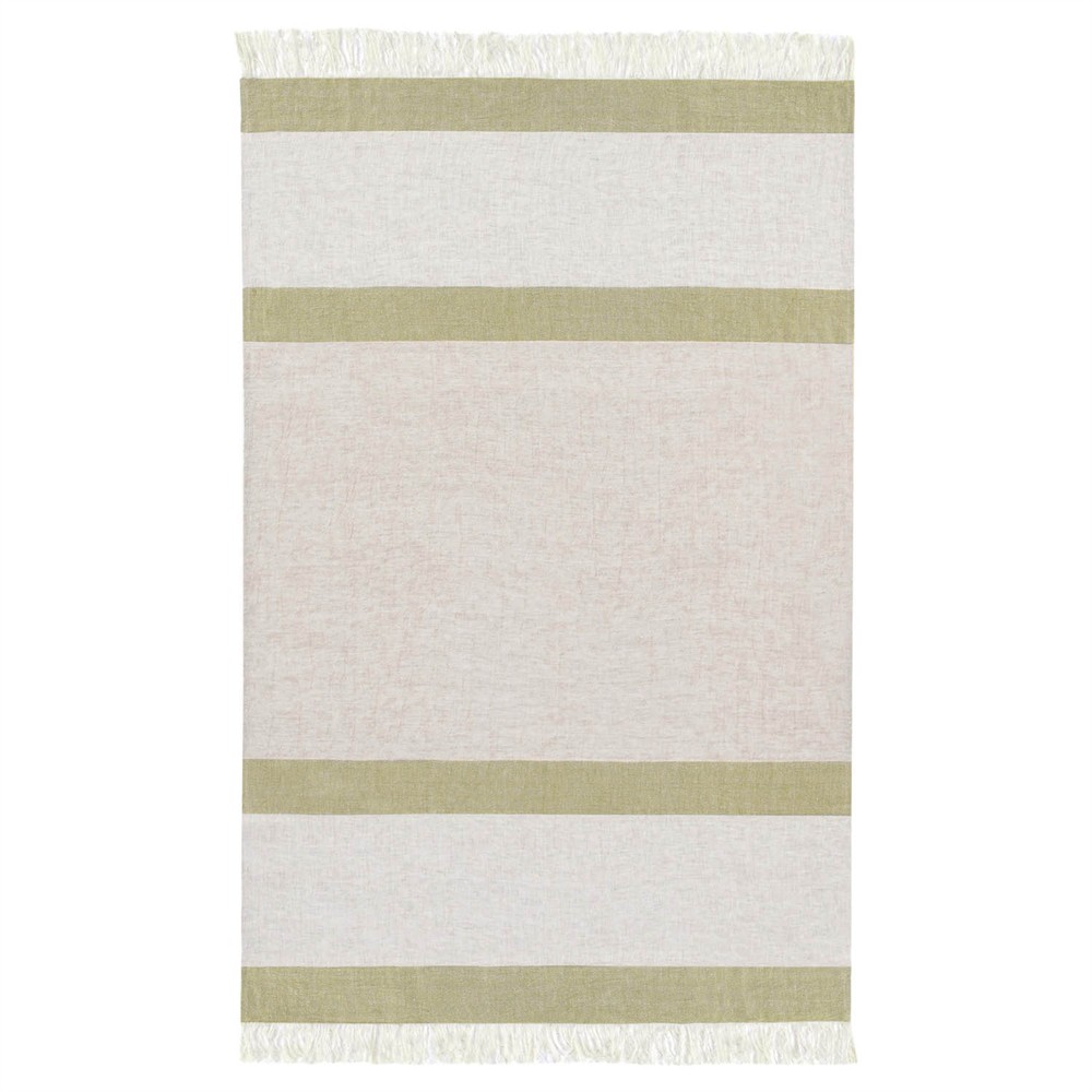 Tyrone Coastal Beach Natural Linen Green Striped Throw Blanket | Kathy ...