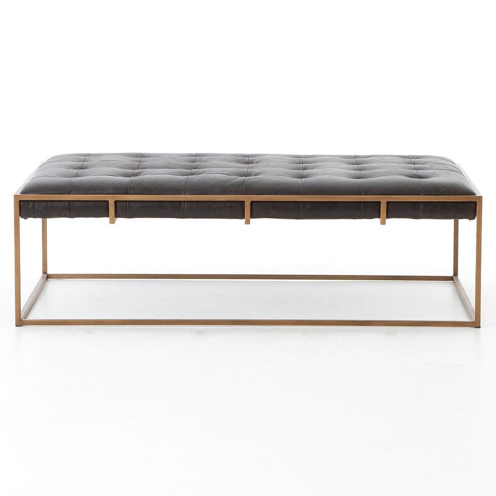 Ulysses Industrial Loft Tufted Ebony Leather Rectangular Coffee Table - 50W