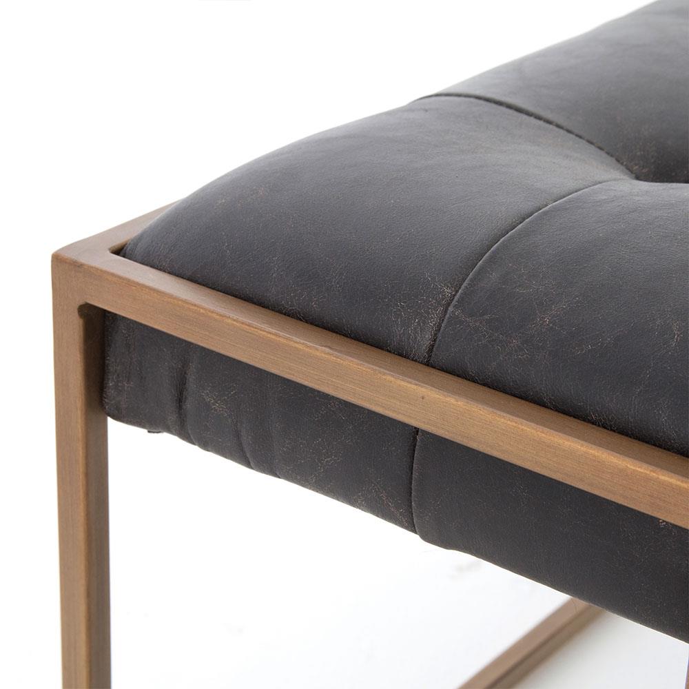 Ulysses Industrial Loft Tufted Ebony Leather Rectangular Coffee Table - 50W