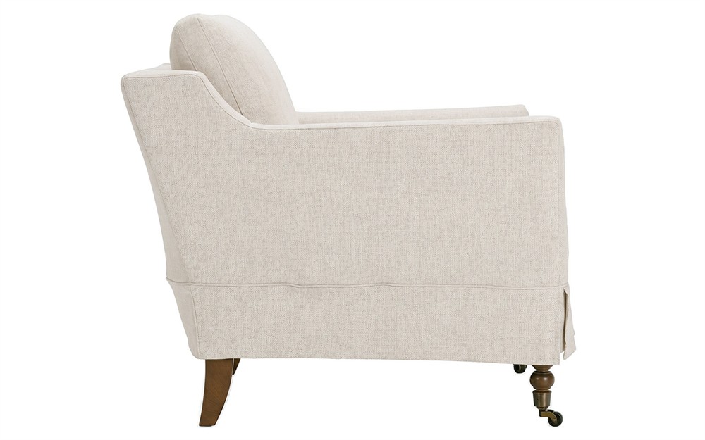 Madeline Sea Salt Performance Skirted Arm Chair | Kathy Kuo Home