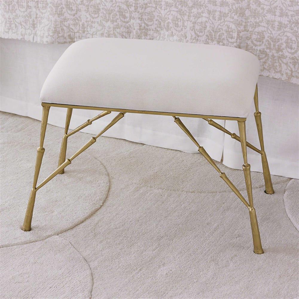 Luke Modern Classic Rectangular White Muslin Spike Metal Stool - Gold
