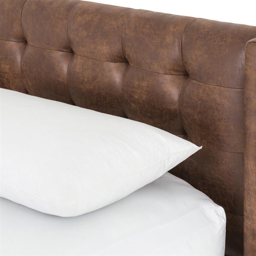 Nyla Modern Tufted Brown Faux Leather Low Headboard Platform Bed - King King | Kathy Kuo Home