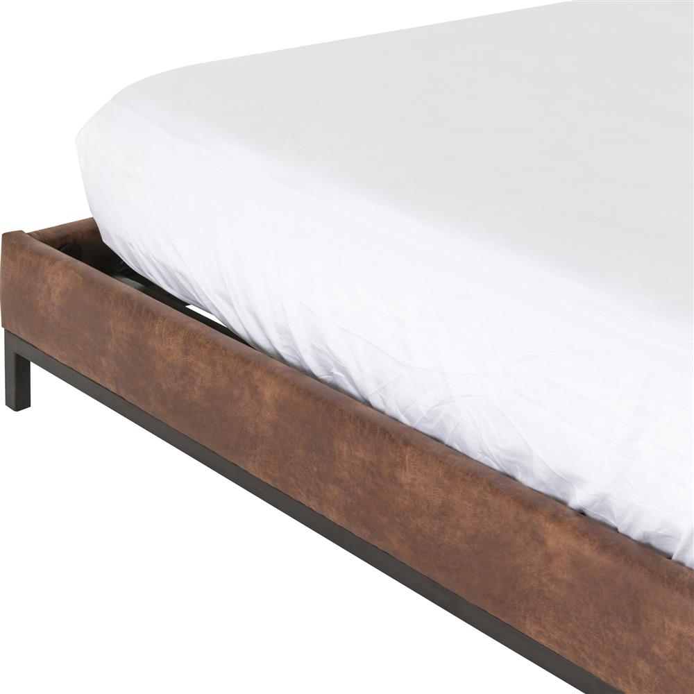Nyla Modern Tufted Brown Faux Leather Low Headboard Platform Bed - Queen Queen | Kathy Kuo Home
