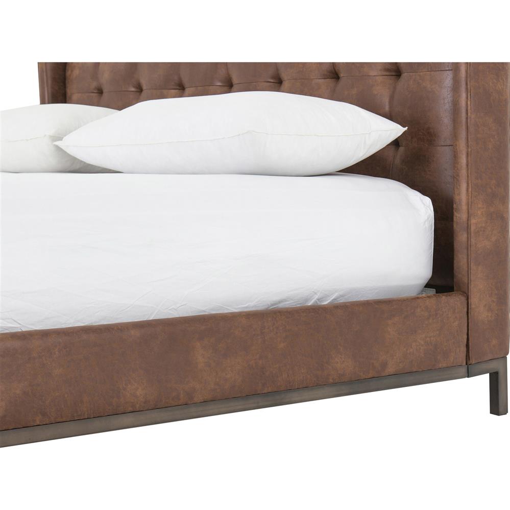Nyla Modern Tufted Brown Faux Leather Low Headboard Platform Bed - Queen Queen | Kathy Kuo Home