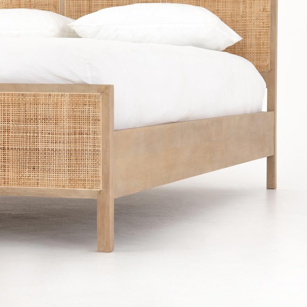 Rhian Coastal Beach Brown Woven Cane Mango Wood Bed