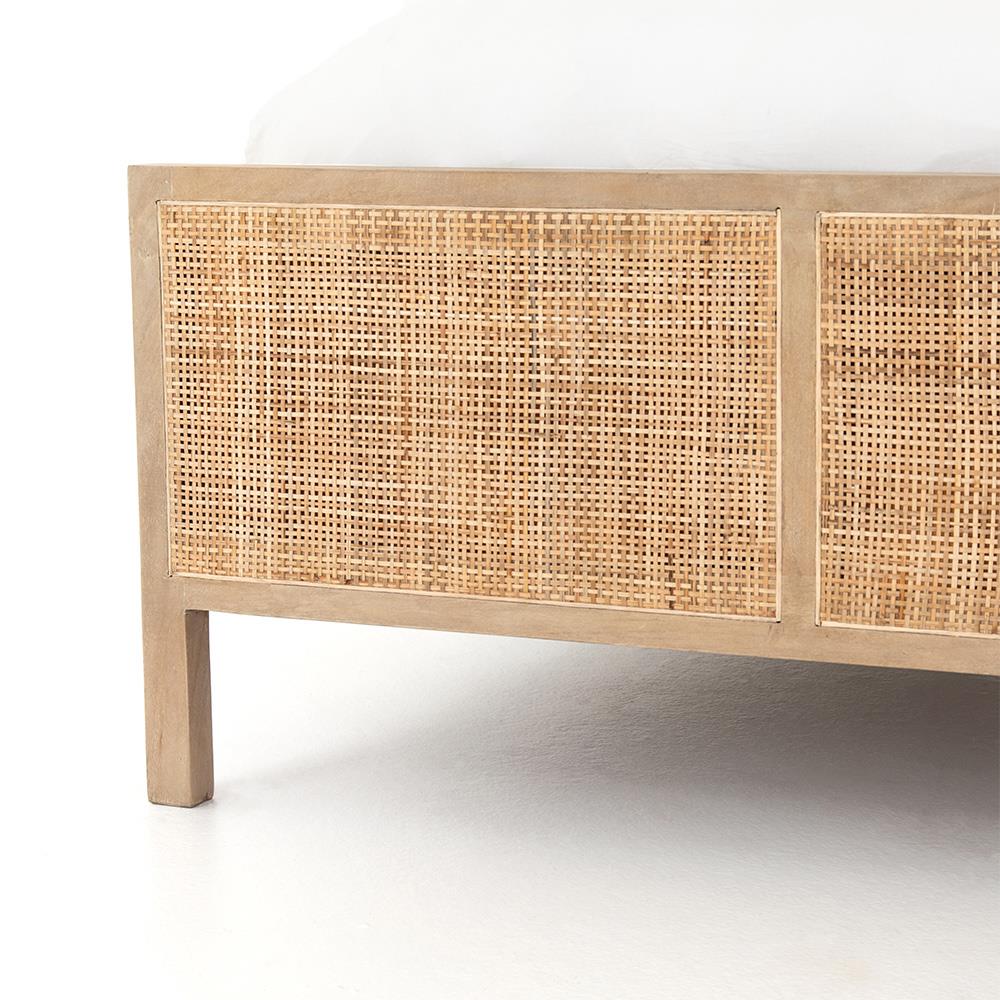 Rhian Coastal Beach Brown Woven Cane Mango Wood Bed