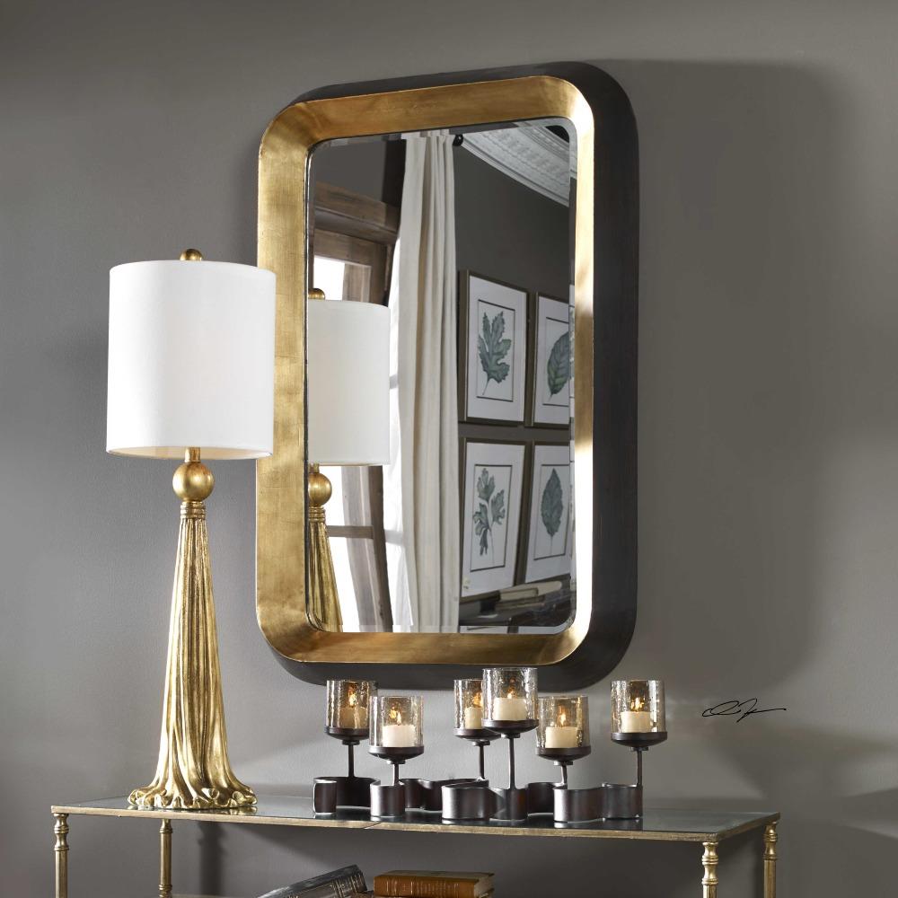 Skylar Hollywood Regency Two Tone Antique Gold Leaf Black Iron Beveled ...