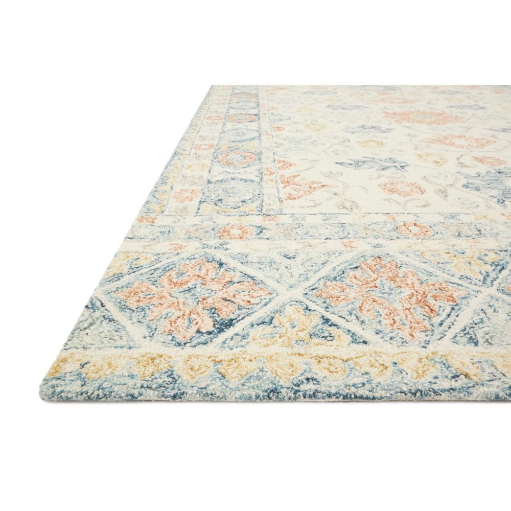 Norabel French Country Ivory Blue Wool Patterned Rug - 5'x7'6"