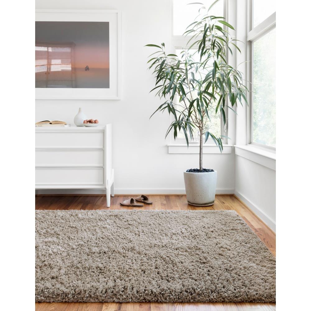 Mila Modern Classic Taupe Brown Shag Rug - 7'9"x9'9" | Kathy Kuo Home
