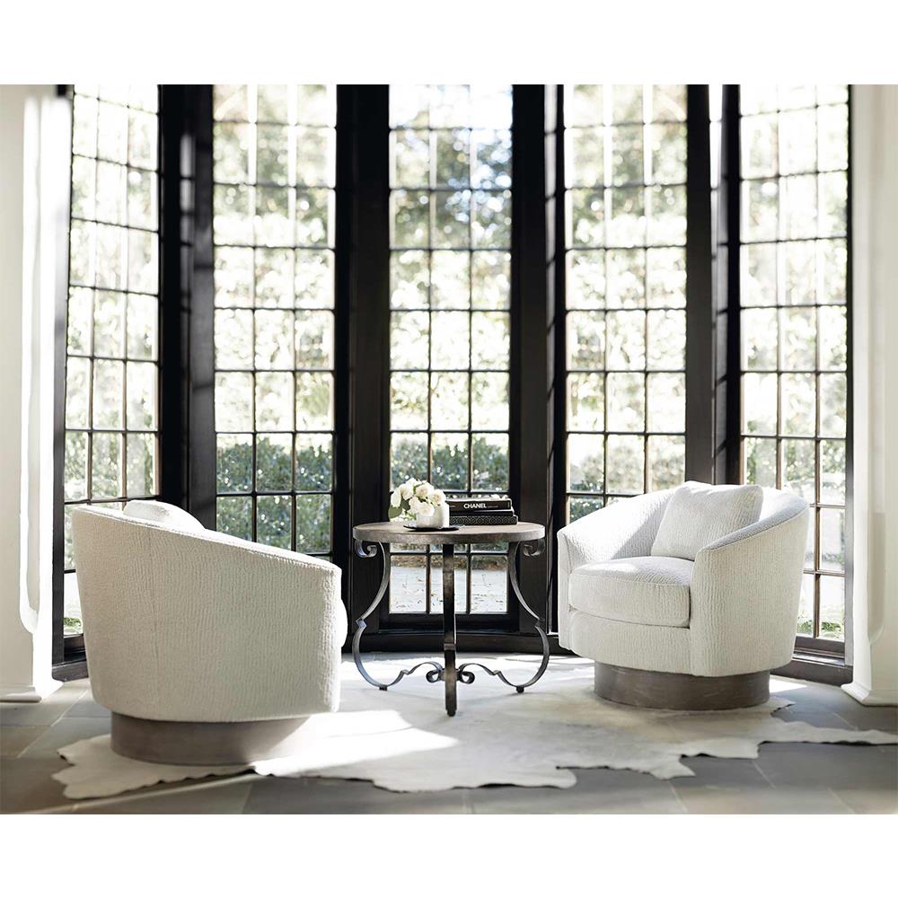 Rustom French Country Round Wood Veneer Top Metal Base Side End Table