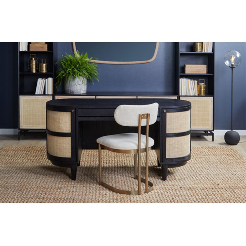 Noah Modern Classic Black Wood Cane Oval Desk | Kathy Kuo Home