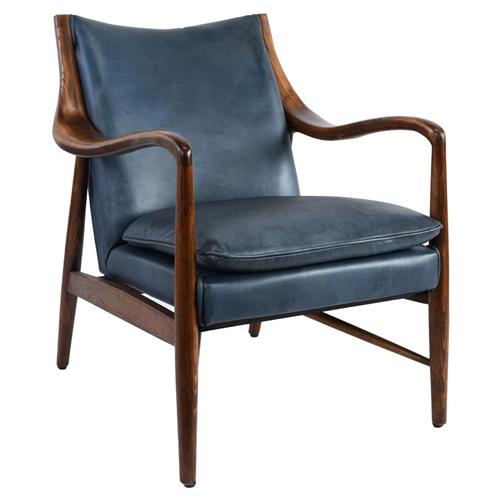 Annah Rustic Lodge Blue Upholstered Leather Brown Wood Frame Club Chair
