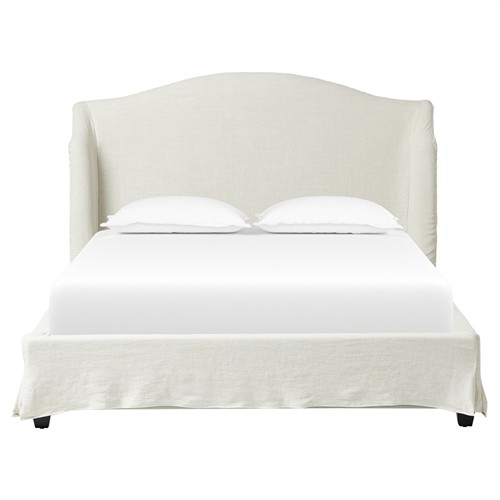 Maddie Modern Off White Upholstered Linen Slipcovered Wingback Bed - Queen