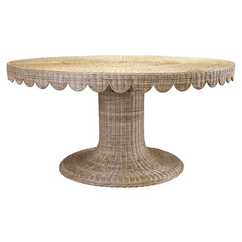 Valerie Coastal Beach Natural Rattan Scalloped Round Dining Table - 60"