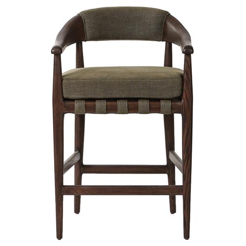 Ilonah Rustic Lodge Olive Green Upholstered Brown Oak Counter Stool